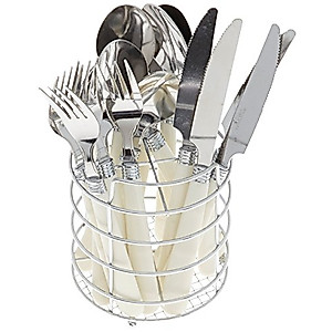 Gibson Sensations 16-Piece Stainless Steel Flatware Set with Metal Caddy, White