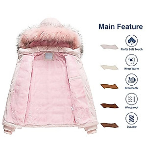Chrisuno Women's Heavyweight Long-Sleeve Plus Size Puffer Coat Windbreaker Clothes With Removable Hood Pink 3XL
