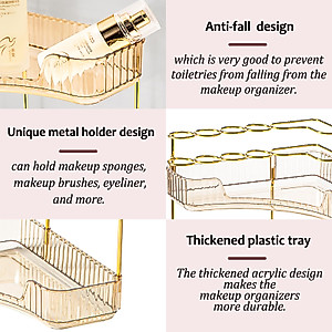 Ghtlves 2-Tier Corner Bathroom Counter Organizer, Gold, Metal