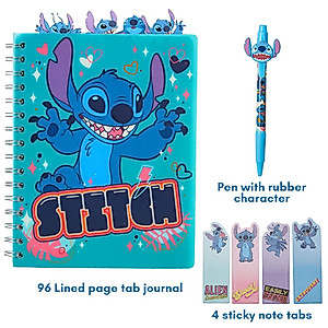 Innovative Designs Disney Stitch Tab Journal Spiral Notebook, Ballpoint Pen, Sticky Tabs, 96 Lined Pages, Blue