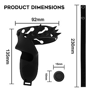 (1 Set) Seltureone Compatible for Quest 2 Touch Controller Full Grip Cover with Prick, Spiny Anti-slip Anti-fall Protective Silicone Sleeve with Hand Strap for Quest 2 Right Left, Black