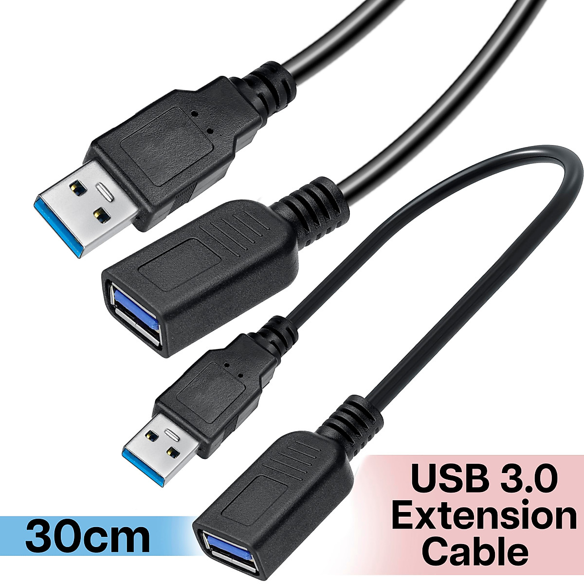 SaiTech IT 4 Pack Short Length 30cm USB 3.0 Extension Cable, Male to Female Extender Cable, USB 3.0 Extender Cord