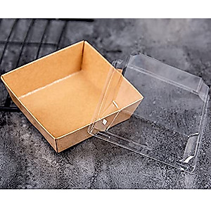 XIAOHONG 50 Pack Paper Charcuterie Boxes with Clear Lids, Disposable Sandwich Boxes 5'' Square To Go Food Containers for Bakery Desserts, Cake Slice, Cookies,Strawberries(Brown)