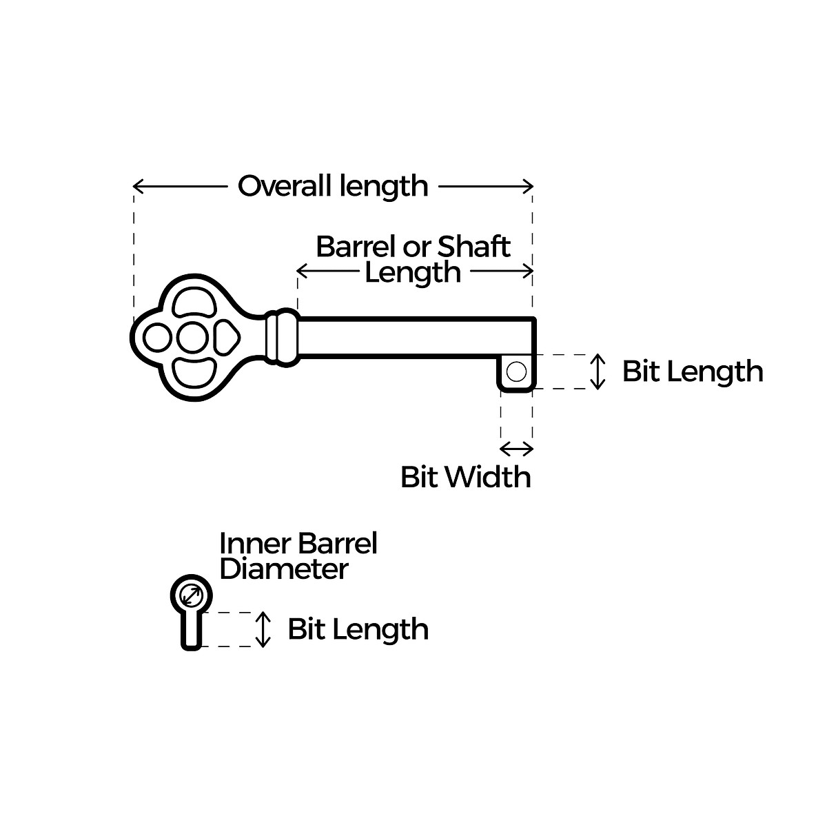 UNIQANTIQ HARDWARE SUPPLY Antique Brass Skeleton Key for Grandfather Clock, Cabinet Doors, Dresser Drawers - Hollow Barrel Key Replacement - Antique Skeleton Keys for Furniture | SK41-BHA