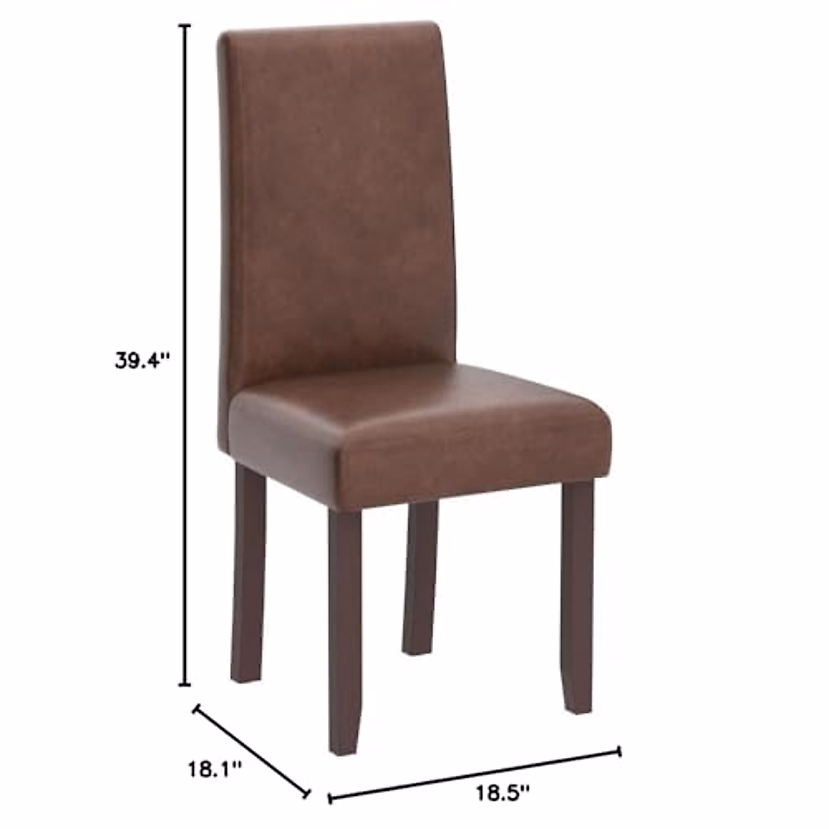 SIMPLIHOME Acadian Parson Dining Chair (Set of 2), Distressed Saddle Brown Faux Leather and SOLID WOOD, Square, Upholstered, For the Dining Room, Transitional Modern
