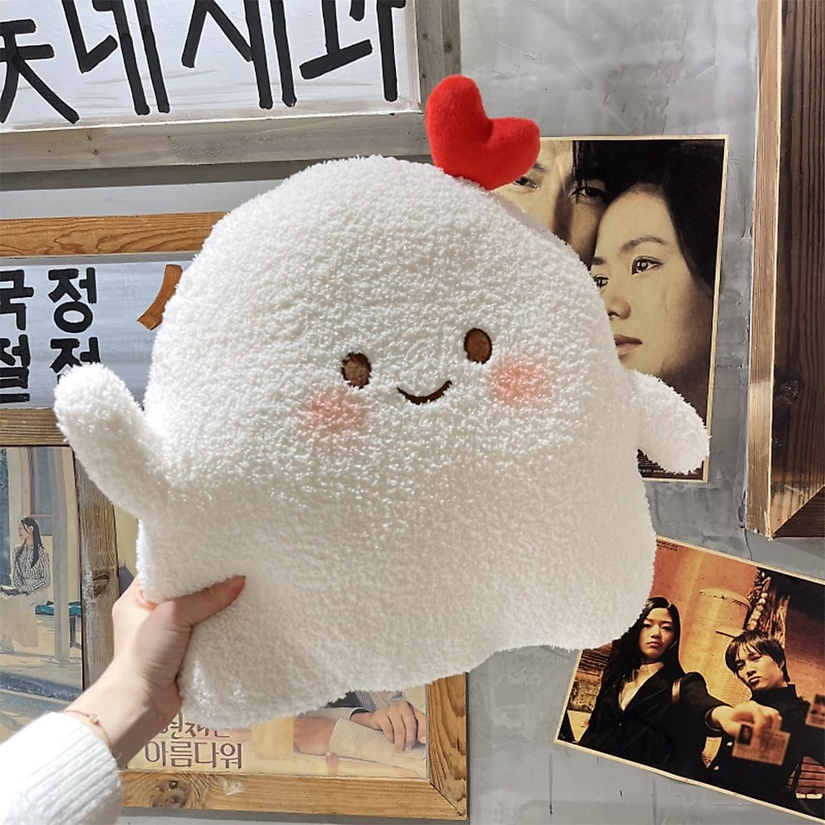 ARELUX Cute Ghost Plush Pillow,Soft White Heart Ghost Stuffed Animals Snowman Plushies Kawaii Doll Toy Funny Room Decor Gift for Girls Boys Birthday,Halloween,Christmas