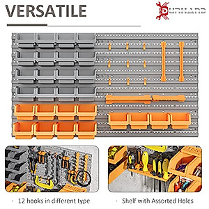 Star20XX Durhand 44pcs Wall Mounted Pegboard Tool Organizer Rack Kit With Various Sized Storage Bins, Pegboard, & Hooks, Orange