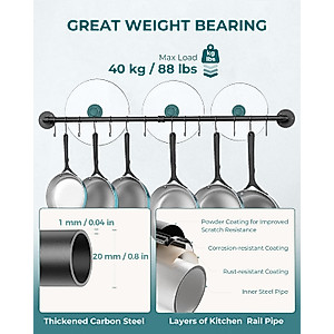 OROPY 39 inch Pot Bar Rack Wall Mounted Detachable Pans Hanging Rail Kitchen Lids Utensils Hanger with 14 S Hooks Black