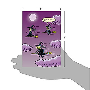 NobleWorks - Happy Halloween Card Funny - Fun Cartoon Humor, Spooky Greeting Notecard with Envelope - Surfing Witch C6247HWG