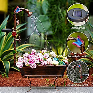 Solar Waterfall Light for Outdoor Solar Garden Patio Decor, Solar Watering Can with Cascading Lights, LED String Lights - Star Shower Solar Yard Art for Party