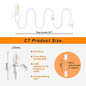 Kiraralite 2 Accessory Cord with 2 Led Light Bulb 6 Ft White Cord with On/Off Switch Plugs e12 Candelabra LED Light Bulbs and Clips for Halloween Christmas Decorations Craft Village House Decoration