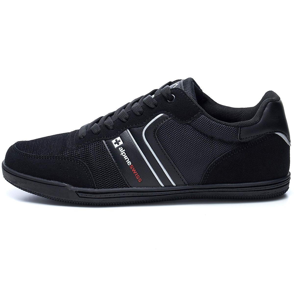 Alpine Swiss Liam Mens Fashion Sneakers Suede Trim Low Top Lace Up Tennis Shoes BLK 12 M US