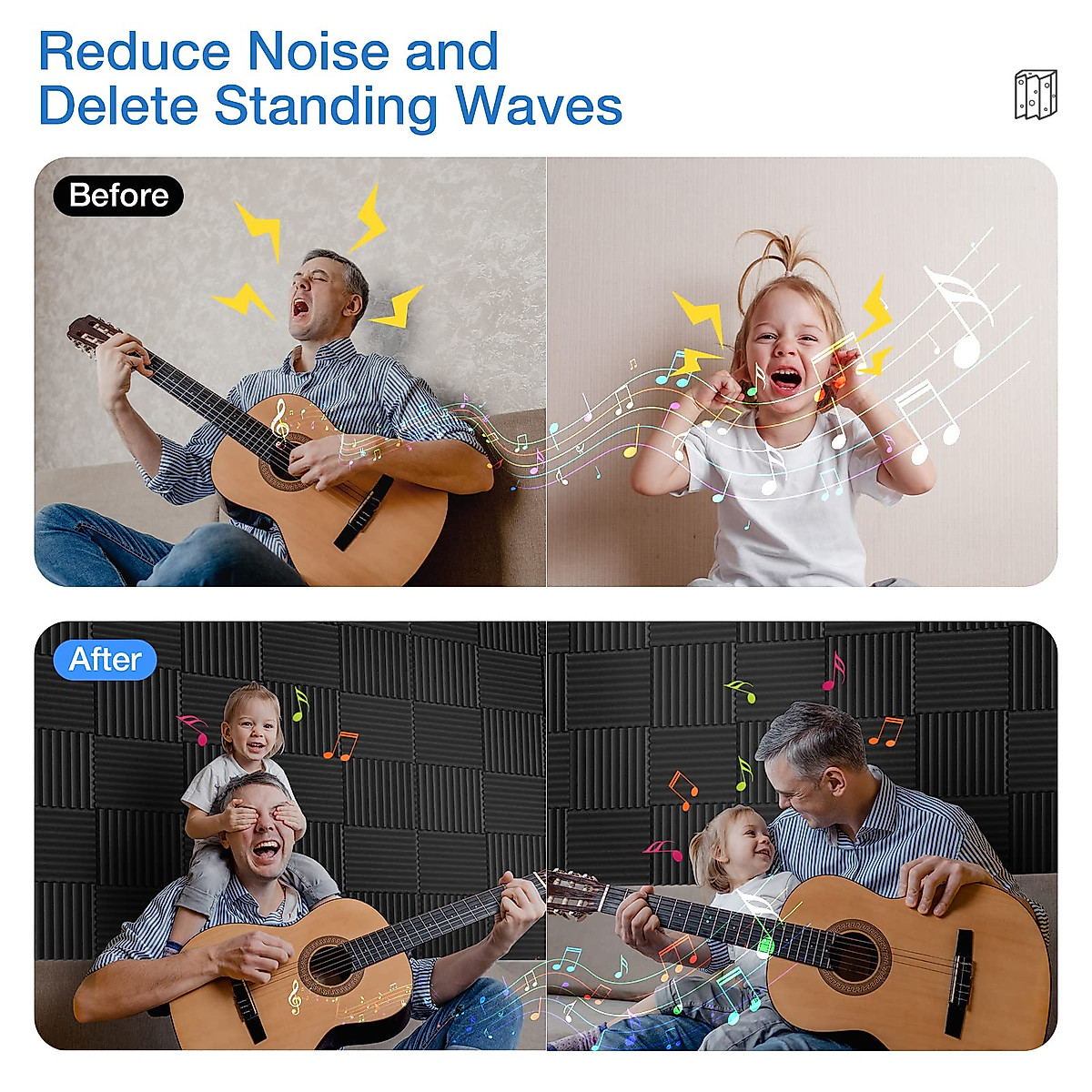 52 pack Acoustic Panels Self-Adhesive, 1" X 12" X 12" Quick-Recovery Sound Proof Foam Panels, Acoustic Foam Wedges High Density, Soundproof Wall Panels for Home Studio,black-01