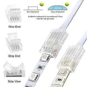 RGBZONE 𝟰 𝗣𝗶𝗻 𝟭𝟬𝗺𝗺 𝗟𝗘𝗗 𝗦𝘁𝗿𝗶𝗽 𝗖𝗼𝗻𝗻𝗲𝗰𝘁𝗼𝗿 𝗞𝗶𝘁 32.8ft 4 Pin RGB Extension Wire and 5 Pcs 4 Pin LED Strip to Wire Connectors for 10mm IP20/IP65 5050 3528 SMD RGB LED Strip Light