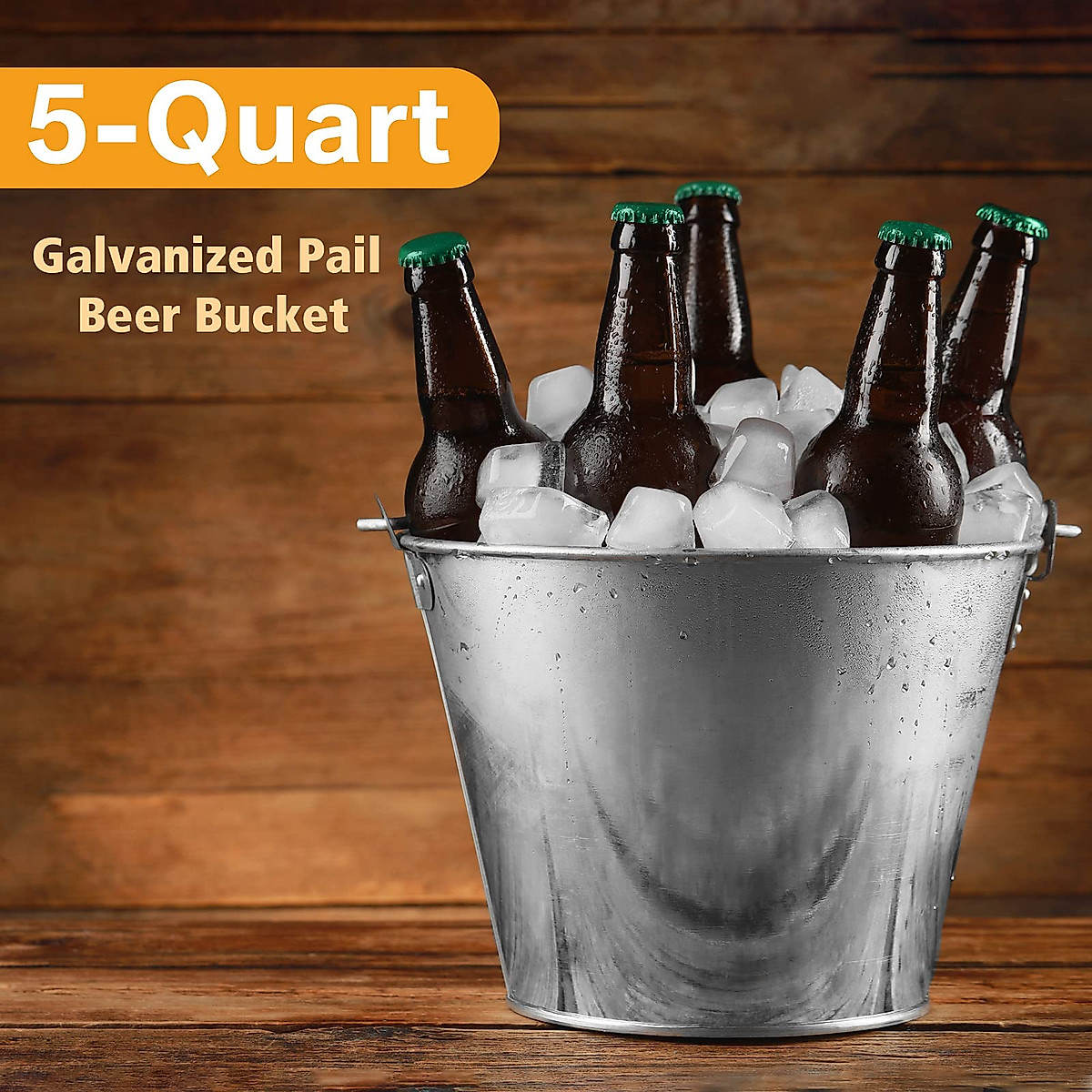 6 Pcs Galvanized Bucket 6.7 x 9.5 x 7.5 Inch Metal 5 L Ice Beer Bucket Silver Tin Large Metal Pail Steel Container with Handle for Wine Champagne Bar Kitchen Indoor Outdoor Holiday Party Supplies