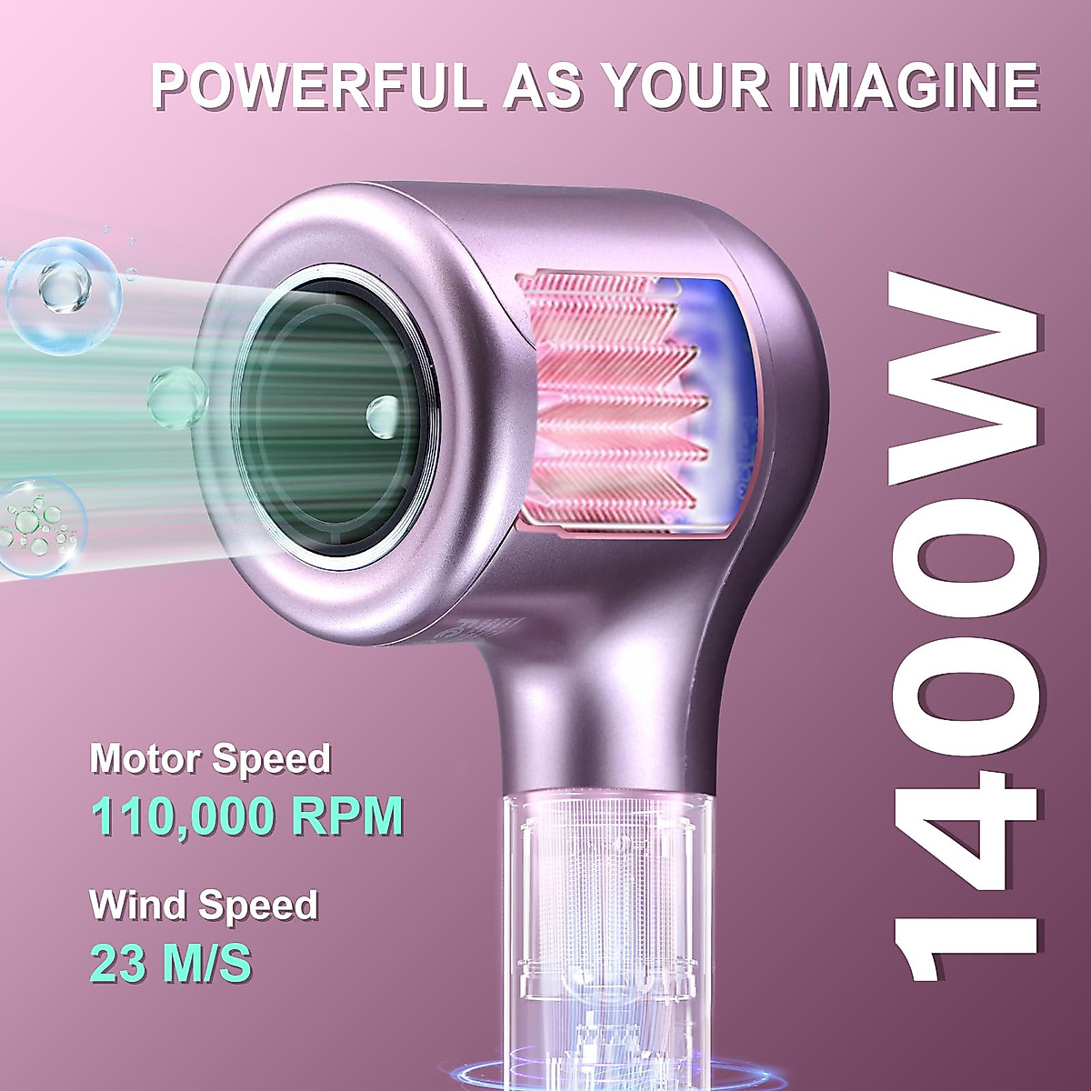 Hihow Ionic Hair Dryer with Diffuser for Curly Hair, 1500W Professional Negative Ions Blow Dryer with Concentrator, 110,000RPM Brushless Motor Hairdryer for Fast Drying as Salon Light and Quiet