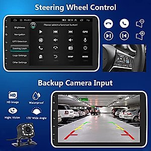 Android Stereo Hikity Single Din Car Stereo 10" HD Capacitive Vertical Rotatable Touch Screen Car Radio with Bluetooth GPS & Backup Camera, Car Audio Receivers Support WiFi Subwoofer Mirror Link