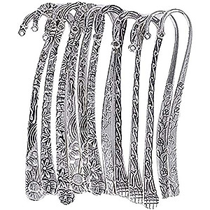 HOUSWEETY Metal Bookmarks for Women Men Vintage Bookmark Unique Carved Hook Pendant Charm Book Marker for Book Lovers Unique Gift (12PCS Mixed Pattern)