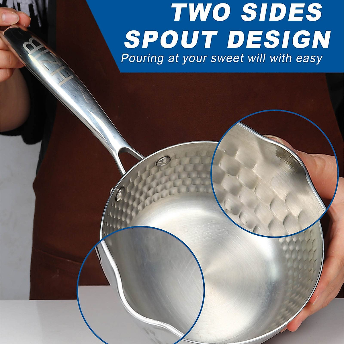 HZIB Stainless Steel Saucepan with Glass Lid,Two Side Spouts for Easy Pour,Ergonomic Handle, Multipurpose Sauce Pan with Lid, Yukihira Sauce Pan,Stock Pots Use for Home Kitchen Restaurant - 1.5 Quart