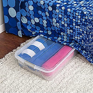 IRIS USA 100802 50 Quart BPA Free Clear Plastic Underbed Stackable Storage Container Box with 2 Latch Lid Handle for Home Organization (6 Pack)