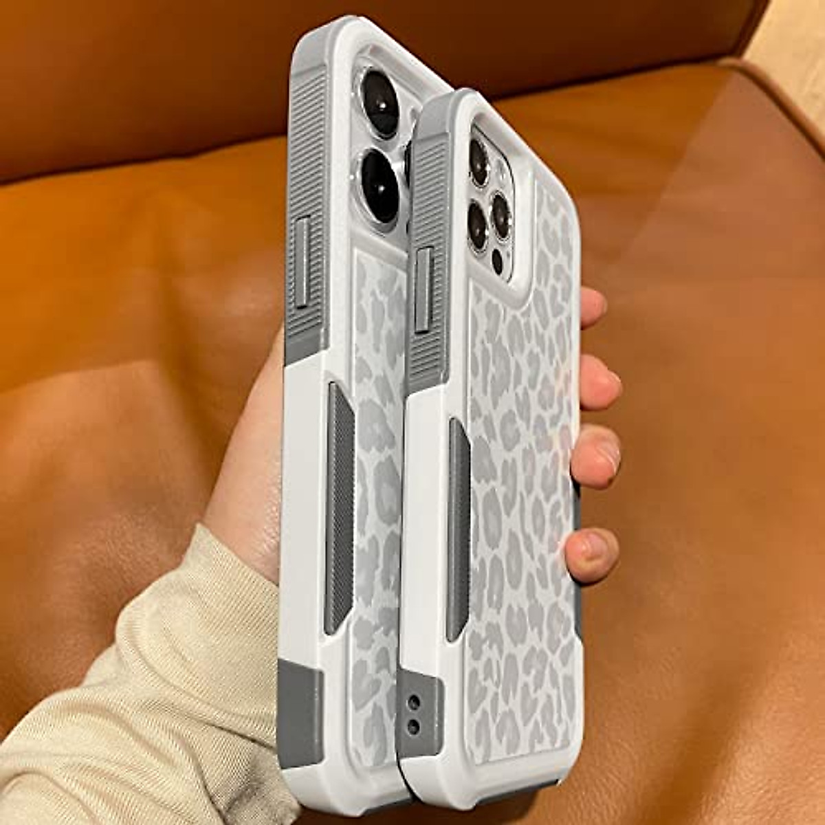 Burmcey for iPhone 14 Pro Max Case White Leopard Light Gray, Cheetah Print Heavy Duty Tough Rugged Full Body Protection Shockproof Protective Women Girls Case for iPhone 14 Pro Max 6.7'' 2022