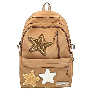 MININAI Y2k Backpack with Kawaii Pendant Aesthetic Star Backpack Cute Preppy Laptop Book Bag Back to College Supplie (Caramel,One Size)