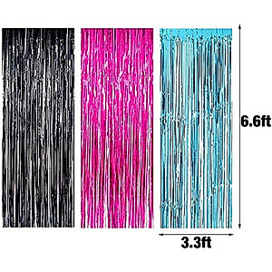 TIK Tok Birthday Decorations TIK TOK Party Photo Backdrop, TIK Tok Party Decorations Fuchsia Black Teal Foil Curtains for TIK Tok Party