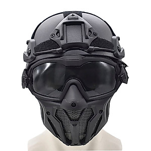 JFFCESTORE Skull Full Mask and Tactical MICH 2000 Style ACH Helmet Combined for Airsoft Paintball CS Game (Mich +Mask)