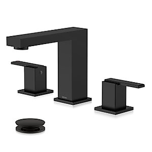 KENES Black Widespread Bathroom Faucet 3 Hole Bathroom Sink Faucet Matte Black Two Handle, 8-Inch 3 Pieces Bathroom Vanity Faucet with Pop Up Drain & Supply Lines, KE-9050-2-P