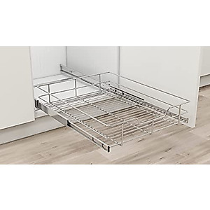 Pull Out Cabinet Organizer - Slide Out Under Cabinet Basket for Kitchen, Bathroom, Pantry Heavy Duty Slide Out Shelves, Requires At Least 18” Cabinet Opening (17.6W x 22D x 5.5H inch, Chrome)