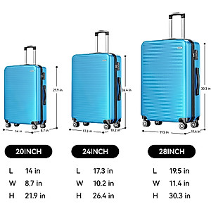 Strenforce Suitcase Set, Lightweight 3 Piece Luggage Set, ABS, Spinner Wheels, TSA Lock, Lake Blue, 20/24/28 inch