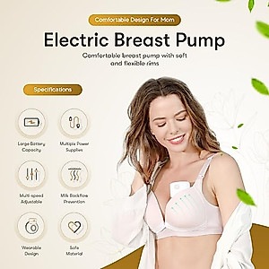 Wearable Breast Pump, Hands-Free Electric Breastfeeding Pump with 2 Pumping Modes & 9 Levels, Leak Proof with Anti-backflow Technology, Low Noise, 24mm Flexible Flange & Extra Inserts