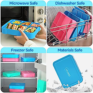 JSCARES Bento Box Adult Lunch Box, Bento Box Lunch Box Snack Containers for Kid/Adult/Toddler, 6 Compartment Bento Lunch Box for Kids, BPA Free Microwave & Dishwasher & Freezer Safe(Blue)