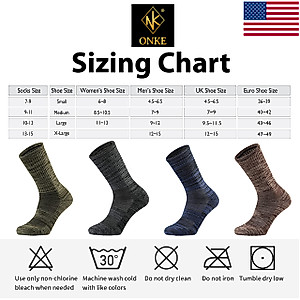 ONKE Merino Wool Cushion Crew Socks for Men Outdoor Hiking Hike Moisture Wicking Control Lightweight Breathable Performance(MultiColor2 XL)
