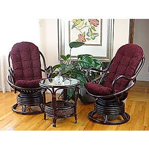 Lounge Swivel Rocking Java Chair Natural Rattan Wicker Handmade with Dark Brown Cushion, Dark Brown