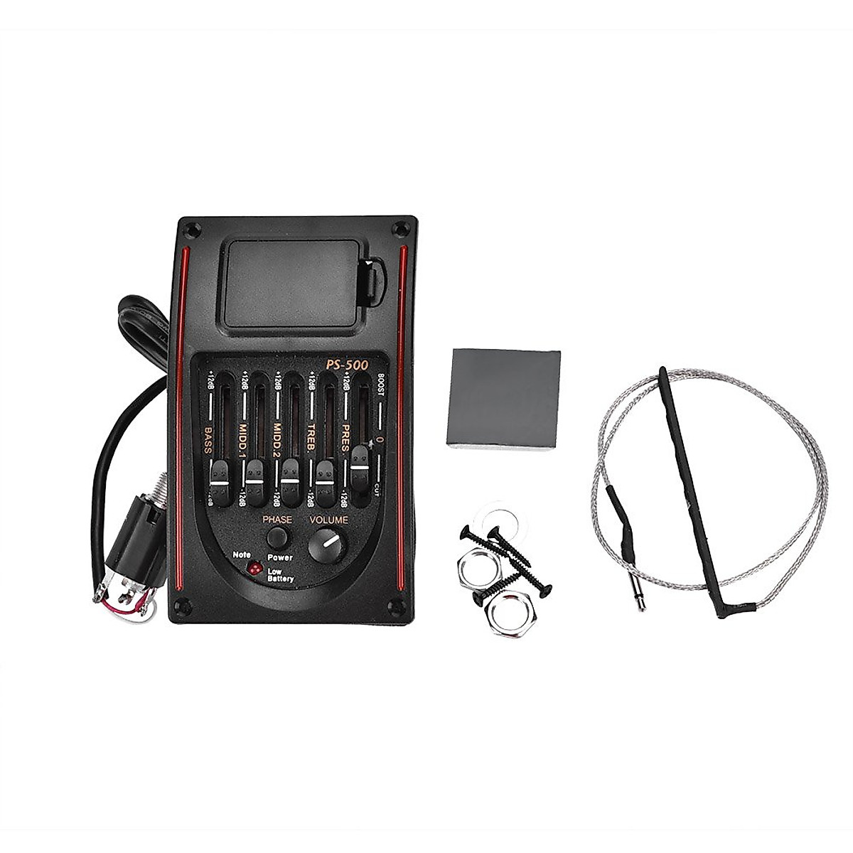 Eujgoov Guitar Preamp, 6.35mm Output Plastic EQ PS-500 5Band Digital Equalizer Pickup Acoustic Electric Guitar Preamplifier