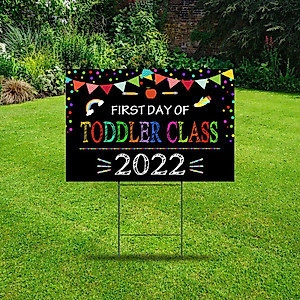 First And Last Day of School Yard Lawn Sign 12x18 Inch 1st Day School Photo Prop Double Sided Yard Sign for Rent House Party Decorations Props