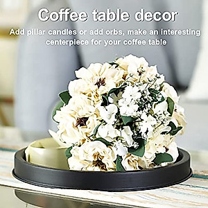 HUANGXIN 11.5'' Round Serving Tray Black Decorative Holder Iron Farmhouse Trays Home Decor Table Centerpiece for Coffee Kitchen Dining Room Indoor Outdoor Rustic Platter