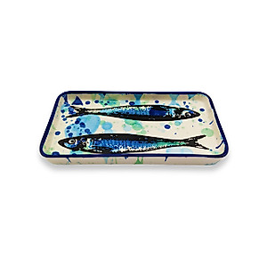 Splash Sardines Portuguese Pottery Rectangular Ceramic Serving Platter (Small)