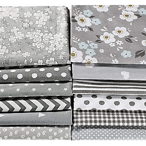 12 Pieces Quilting Fabric Grey Fat Quarters Floral Craft Fabric Bundle Patchwork Pre-Cut Sewing Square Sheets, 20 x 16 Inch/ 50 x 40 cm