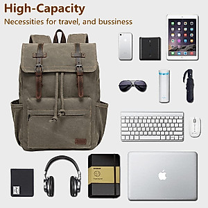JIELV Canvas Vintage Backpack,Mens Travel Rucksack,Casual Daypack Bookbag for Laptop School College Hiking(Army Green)