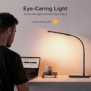 KEXIN LED Desk Lamp Touch Control Desk Lamp with USB Charging Port 5 Color Modes 6 Brightness Levels Dimmable Eye-caring Office Lamp with Memory Function 1h Timer Adjustable Gooseneck Table Lamp Black