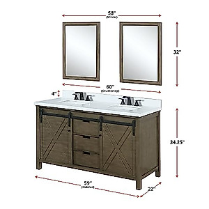 Bell+Modern Ketchum 60 in W x 22 in D Rustic Brown Double Bath Vanity, Cultured Marble Countertop and 24 in Mirrors