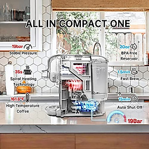 Compact Coffee Maker for Single Pods, HiBREW 5-in-1 Espresso Machine for Kcup*/Nes* Original/DG*/ESE Pod/Espresso Powder Compatible, Cold/Hot Mode, 20 oz Removable Reservoir, LED Bars Indicator,19 Bar
