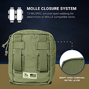 T3 Standard Medical Pouch, MOLLE-Compatible Tactical Pouch for Med Gear, Heavy-Duty Outdoor Pouch for Hiking and Recreation, Supplies Sold Separately Ranger Green