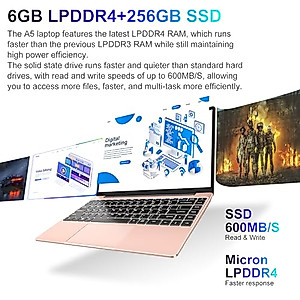 Ruzava/Aocwei 14" Laptop 6GB DDR4 256GB SSD Intel N4020(Up to 2.8Ghz) 2-Core Win 11 Notebook 1920x1080 FHD Dual WiFi BT 4.2 Support 512GB TF&1TB SSD Expand with Wireless Mouse for Work Study-Gold