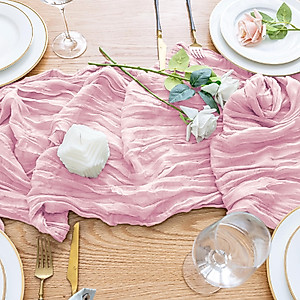 Wokceer Cheesecloth Table Runner Thanksgiving 10FT Blushing Pink Boho Gauze Cheese Cloth Table Runner for Party Long Rustic Sheer Table Runners for Baby Bridal Shower Wedding Easter Table