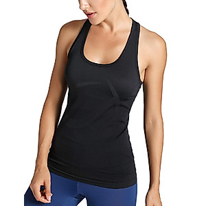 CRZ YOGA Women's Active Seamless Workout Tank Tops Racerback Athletic Running Yoga Gym Shirts Long Length Black Small