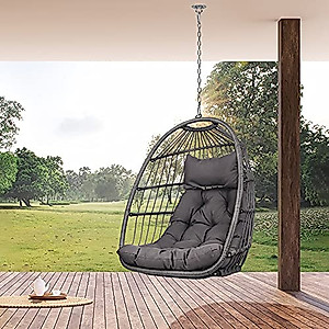 Swing Egg Chair Without Stand Indoor Outdoor Wicker Rattan Patio Basket Hanging Chair with UV Resistant Cushions 265lbs Capaticy for Bedroom Balcony Patio (Without Stand)