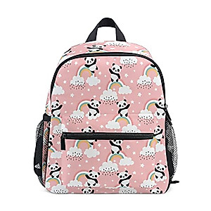 Glaphy Kid's Backpack Panda Cloud Rainbow Pink Toddler Backpack for Daycare Travel, Preschool Bookbags for Boys Girls
